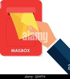 Hand taking letter out of envelope flat vector illustration Stock ...