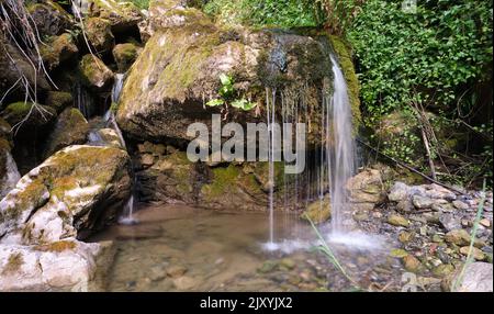 View of Cascade Aguasaliu, a waterfall in Vidosa, Asturias, Spain ...
