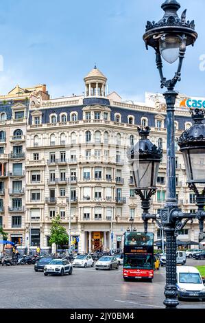 Facade of the Danone Building located in the Plaza Francesc Macia. The ...