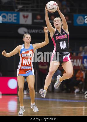 Hannah Petty of the Thunderbirds during the Round 7 Super Netball match ...
