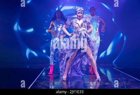 EDITORIAL USE ONLY Drag queen Blu Hydrangea on the runway at Meta's ...