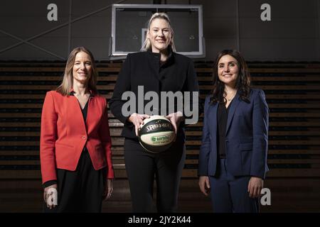 (L-R) Jerril Rechter, Lauren Jackson and Tal Karp pose for a photograph ...