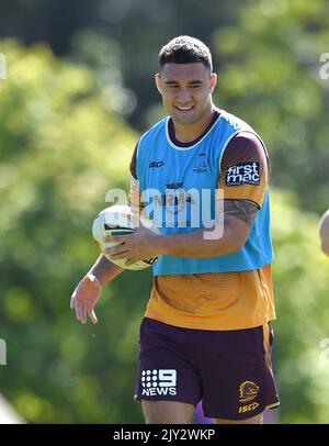 Jaydn Su'A is seen during Brisbane Broncos training at Clive Berghofer ...
