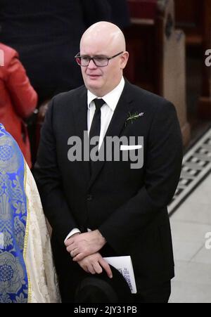 Husband Trent Goldsack reacts during the Memorial Service for ...