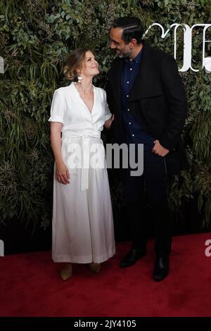 Adam Goodes and wife Natalie Goodes pose on the red carpet at the world ...