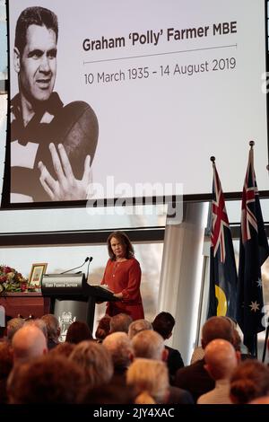 Kim Farmer, daughter of the late Graham "Polly" Farmer speaks at his ...