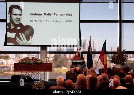 Kim Farmer, daughter of the late Graham "Polly" Farmer speaks at his ...