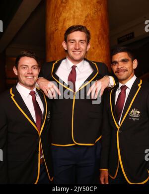 Lachie Neale, Harris Andrews and Charlie Cameron of the Brisbane Lions ...