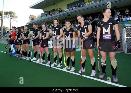 The Thundersticks line up before the women's round 3 Hockey One field ...