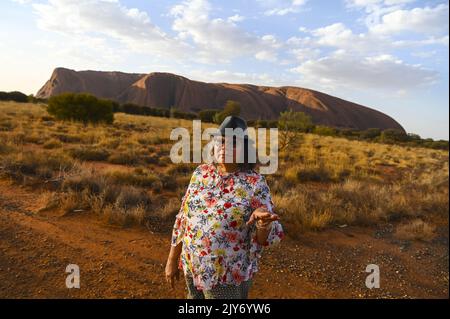 Anagu Aboriginal leader Dorothea Randall poses for photographs at ...