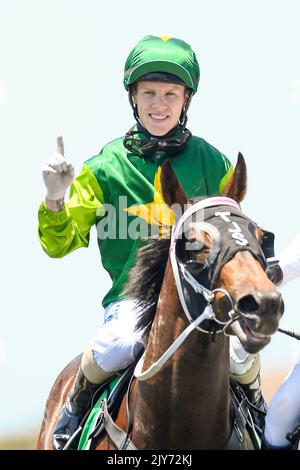 Jockey Corey Bayliss gestures after riding Madam Shazam to victory in ...
