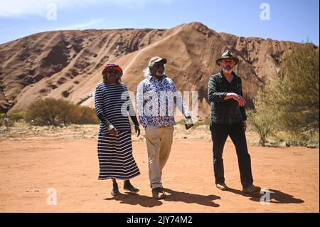 (L-R) Pitjantjatjara artist Rene Kulitja, and Musicians Trevor Adamson ...