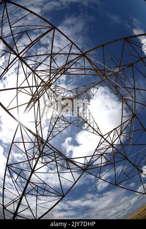 Power lines at the AGL Power Station at Torrens Island in Adelaide ...