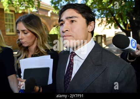 Bryan Wrench (right), lawyer for Sam Burgess, leaves Moss Vale Local ...