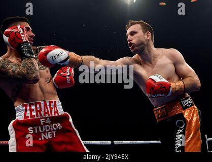 Australian boxers Jeff Horn and Michael Zerafa compete during the ...