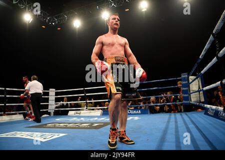 Australian boxer Jeff Horn walks to the ring to fight Michael Zerafa ...