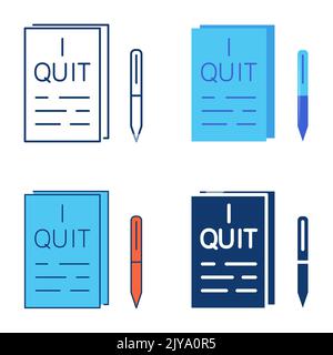 Quitting job icon set in flat style. Resignation, contract break ...