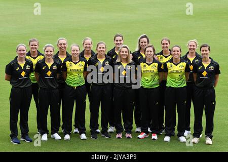 (L-R) Annabel Sutherland, Ellyse Perry and Ashleigh Gardner are seen ...