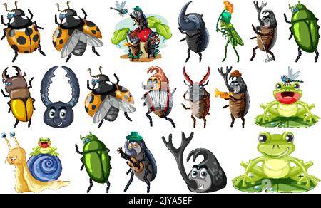 Set of various insects and amphibians cartoon illustration Stock Vector ...