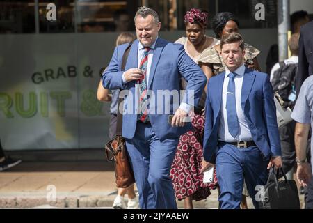 Lawyer Adam Magill is seen arriving at the Brisbane Magistrates Court ...