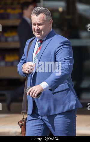 Lawyer Adam Magill is seen arriving at the Brisbane Magistrates Court ...