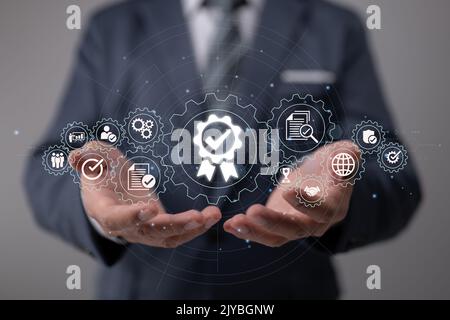 ISO-based quality control, cogs-and-gears guarantee idea Stock Photo ...