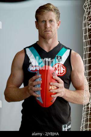 AFL Port Adelaide Player Tom Jonas poses for a portrait at the Port ...