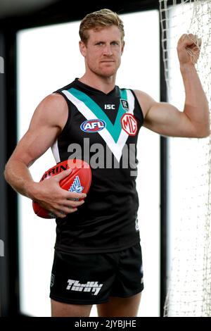 AFL Port Adelaide Player Tom Jonas poses for a portrait at the Port ...