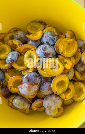 Plum halves . Juicy pulp of plums texture. Farm organic fruits.Plums ...