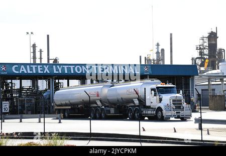 A fuel tanker is seen at the Caltex refinery in Brisbane, Monday, April ...