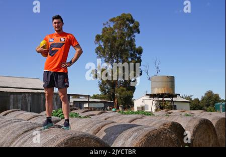 Lachlan Ash of the GWS Giants is seen on his family's farm in Katandra ...