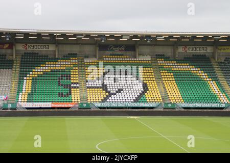 Bingoal stadium in The Hague, home of ADO Den Haag with stork as logo ...