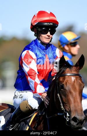 Jockey Rachel King returns to the mounting yard after riding Dee I Cee ...