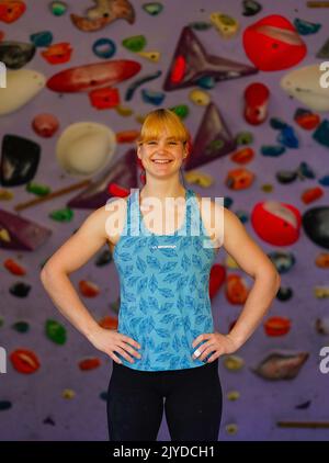 Australian climber Oceana Mackenzie poses as she trains at home in ...