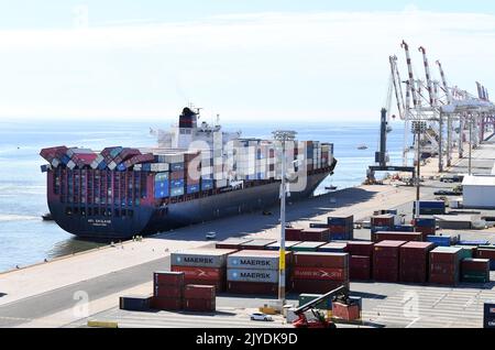 Fallen shipping containers can be seen on the Singapore-flagged ...