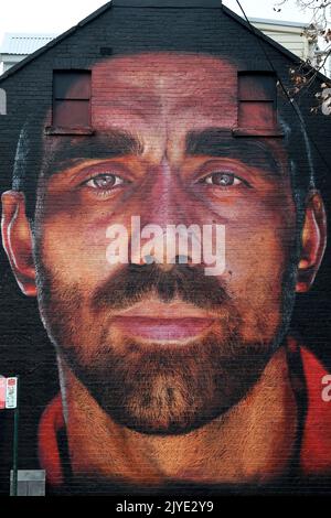 A mural of former AFL player Adam Goodes in Surry Hills, Sydney, Friday ...