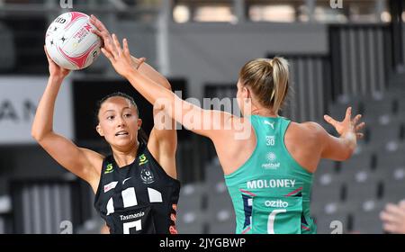 Molly Jovic of the Magpies and Kate Moloney of the Vixens during the ...