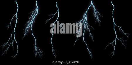 Set of different lightning bolts isolated on black background Stock ...