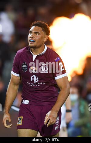 Xavier Coates of the Maroons celebrates after winning Game 1 of the ...