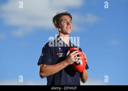 Tanner Bruhn of the Geelong Falcons poses for a photograph prior to a ...