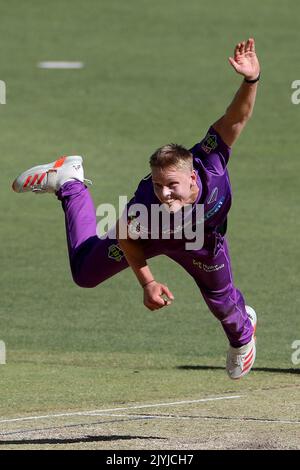 Nathan Ellis of the Hurricanes bowls during the Big Bash League (BBL ...