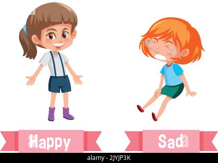 Opposite words for happy and sad illustration Stock Vector Image & Art ...