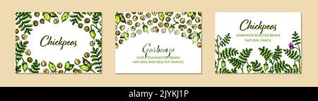 Colorful horizontal chickpeas design. Hand drawn illustration in ...