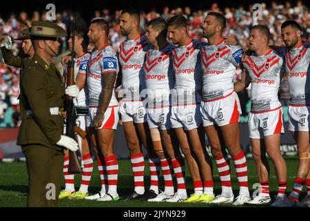 ANZAC Day pre-game commemorations during the Round 7 NRL match between ...