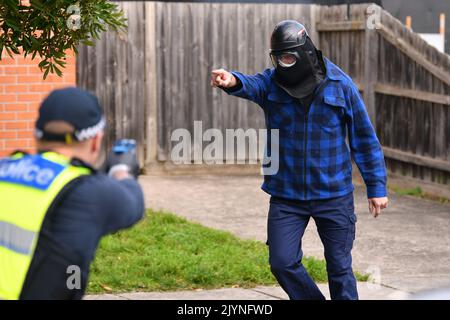 Victorian Police recruits participate in a training exercise at the ...