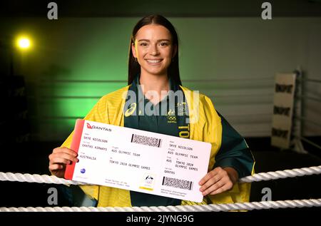 Australian Featherweight boxer Skye Nicolson poses for a photograph ...