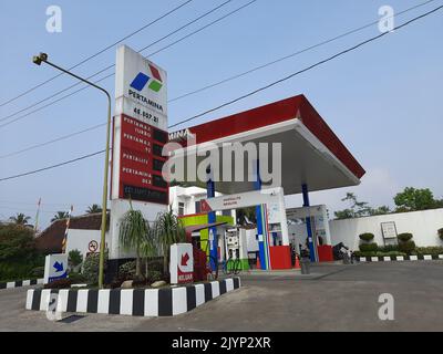 Sign and price list of Pertamina petrol station in Semarang regency ...