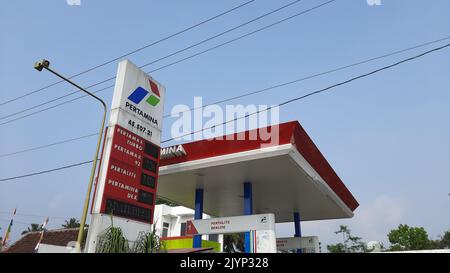 Sign and price list of Pertamina petrol station in Semarang regency ...