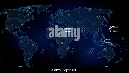 Image of data processing and markers over world map Stock Photo - Alamy