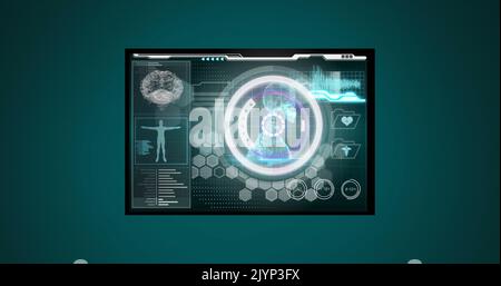 Image of scopes scanning and medical data processing over digital ...